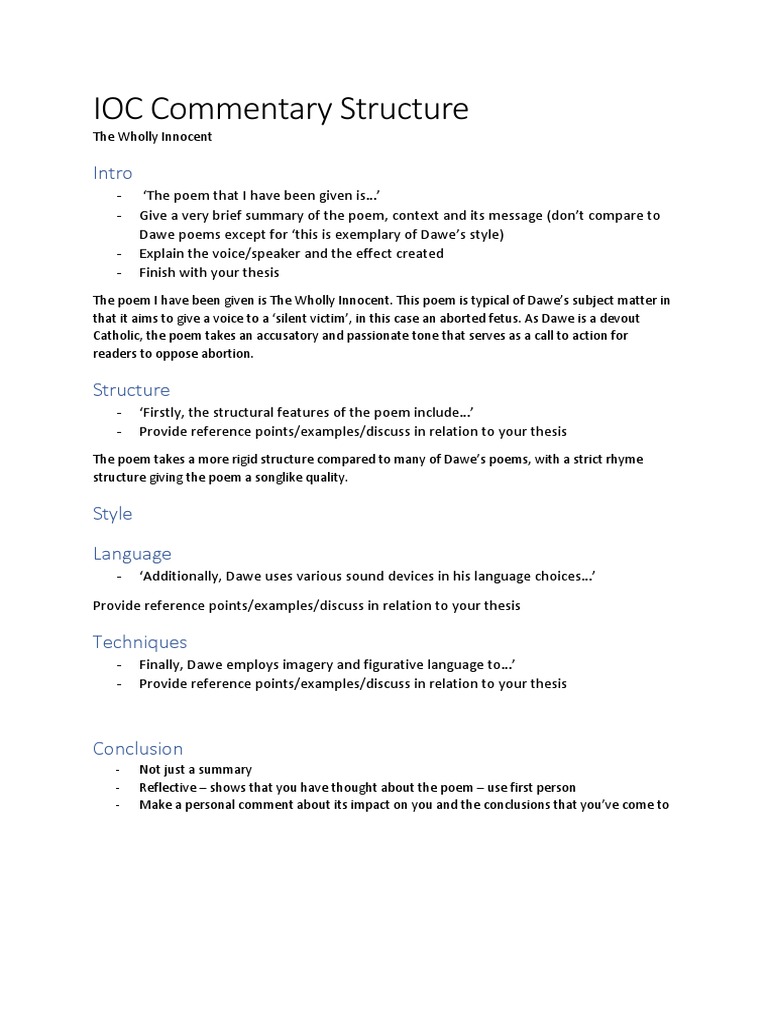 IOC Commentary Structure | PDF | Poetry