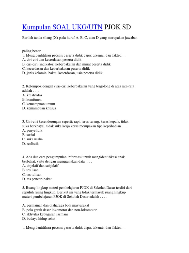 Kumpulan SOAL UKG Pjok SD Academia | PDF