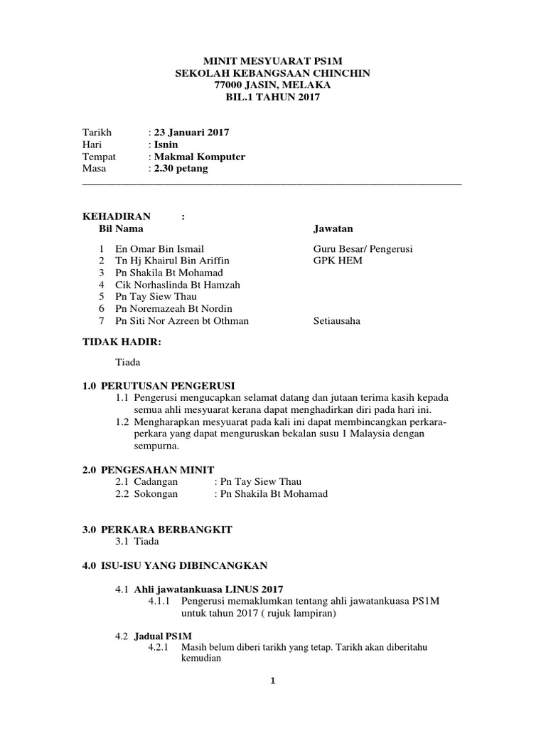 Minit Mesyuarat Susu Kali Pertama 2017 | PDF