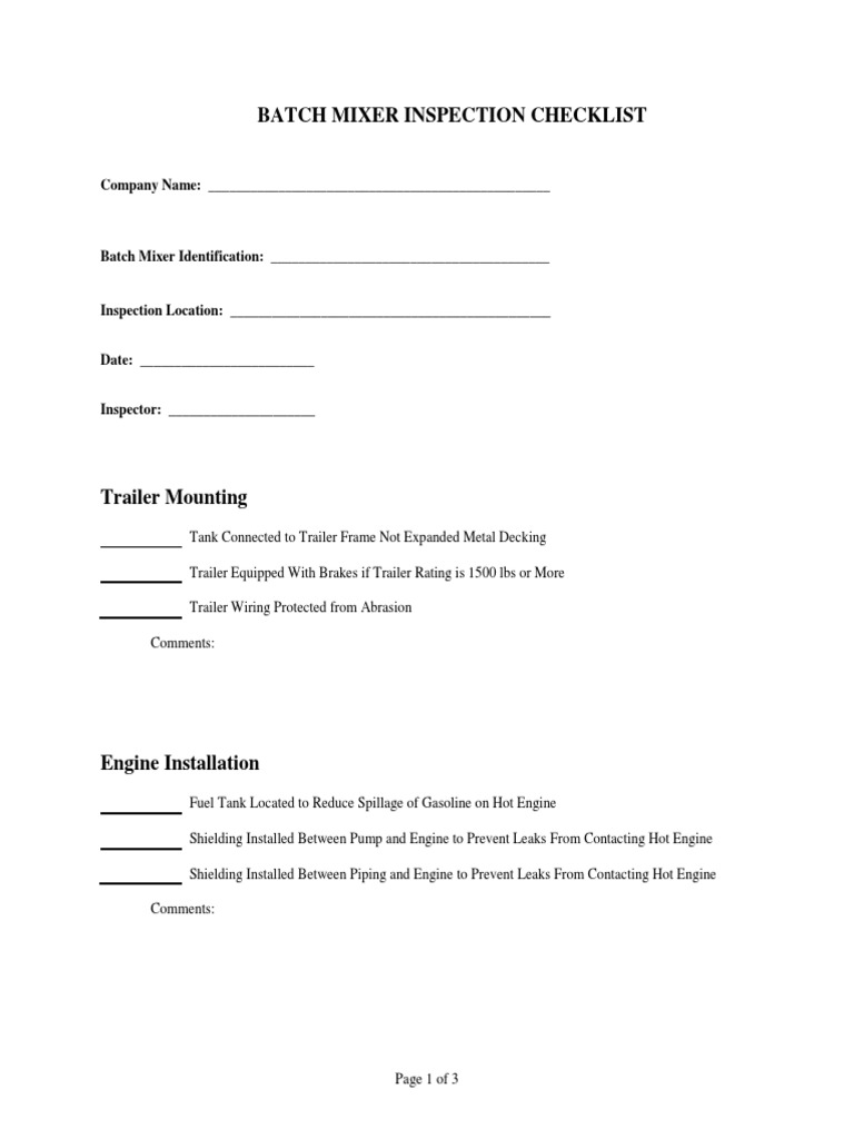 Batch Mixer Inspection Checklist | PDF | Valve | Gasoline