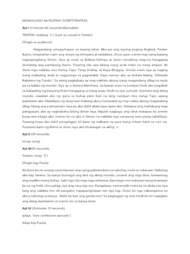ESS FIlipino 9 Tenten Monologo | PDF