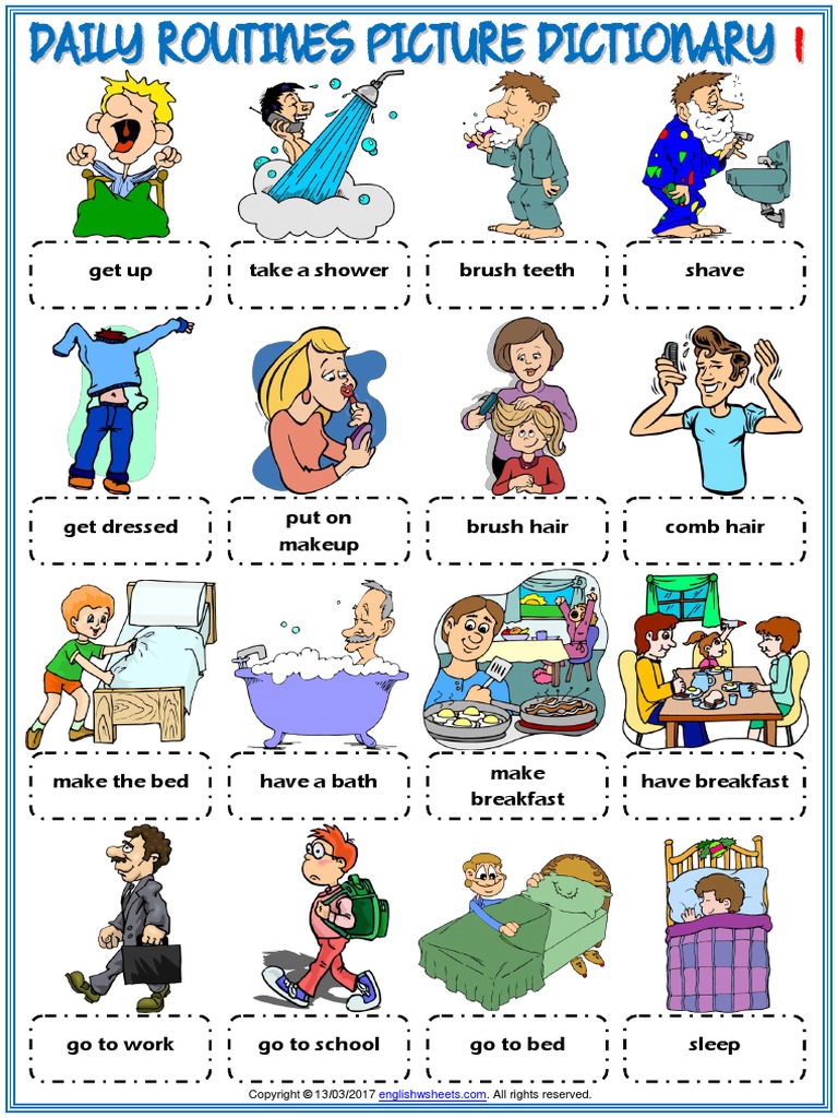 Daily Routines Vocabulary Esl Picture Dictionary Worksheets For Kids ...