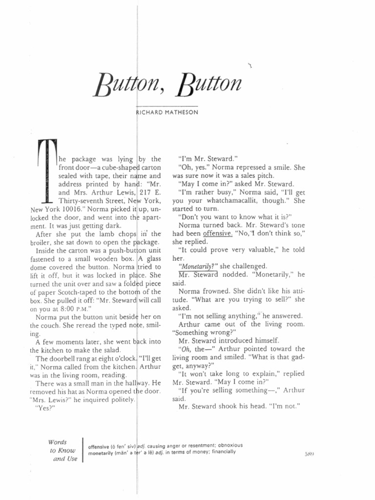 Button Button and Theme Analysis | PDF