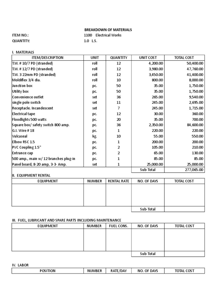 Detail Cost Analysis-Electrical Works | PDF | Technology & Engineering