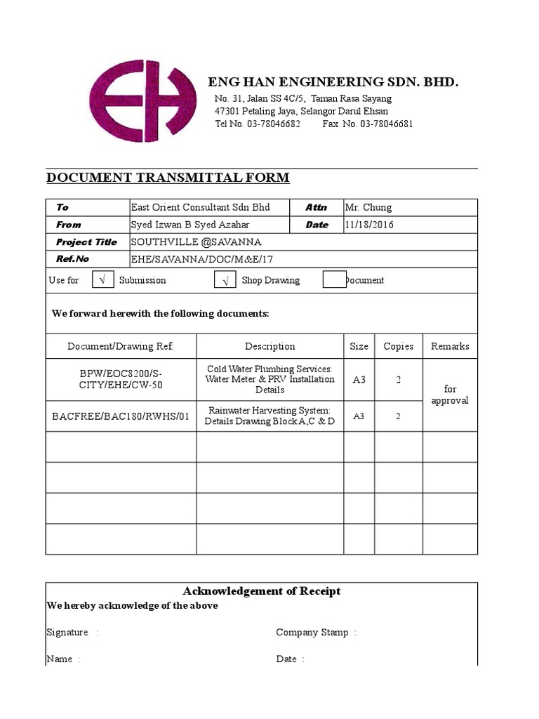 Eng Han Engineering Sdn. BHD.: We Forward Herewith The Following ...