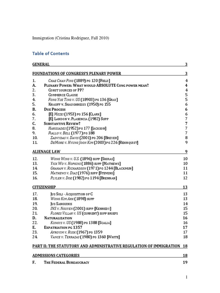 Immigration Outline Rodriguez 2010 | PDF | Public Sphere | Virtue