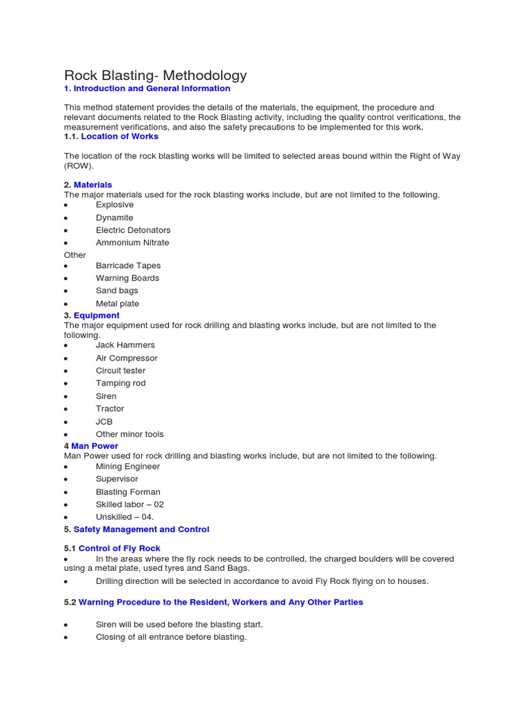 Rock Blasting Methodology | PDF | Nature