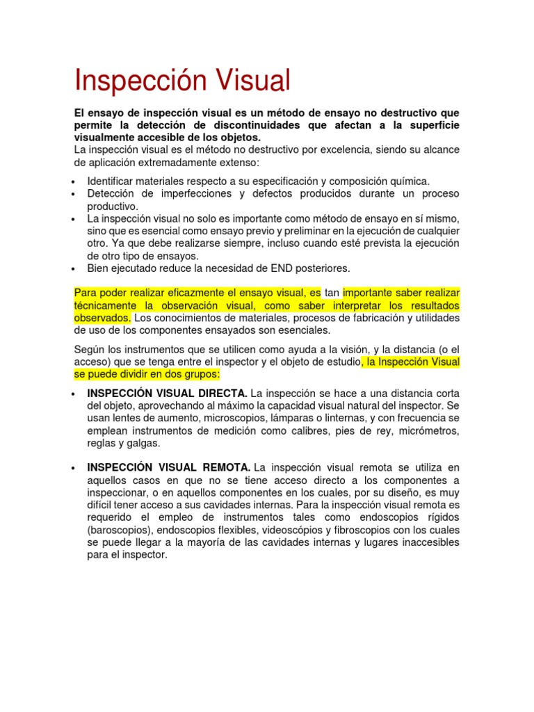 Inspección Visual | PDF | Percepción visual | Pruebas no destructivas