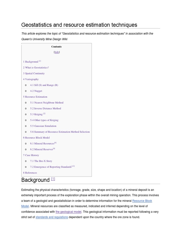 Geostatistics and Resource Estimation Techniques | PDF | Statistics ...
