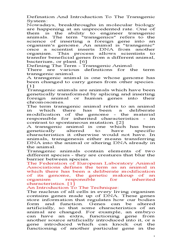 Transgenic Animal | PDF | Transgene | Vector (Molecular Biology)