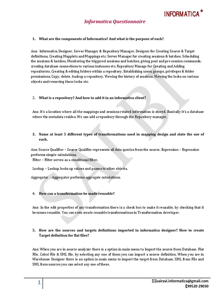 Informatica Questionnaire | PDF | Cache (Computing) | Databases