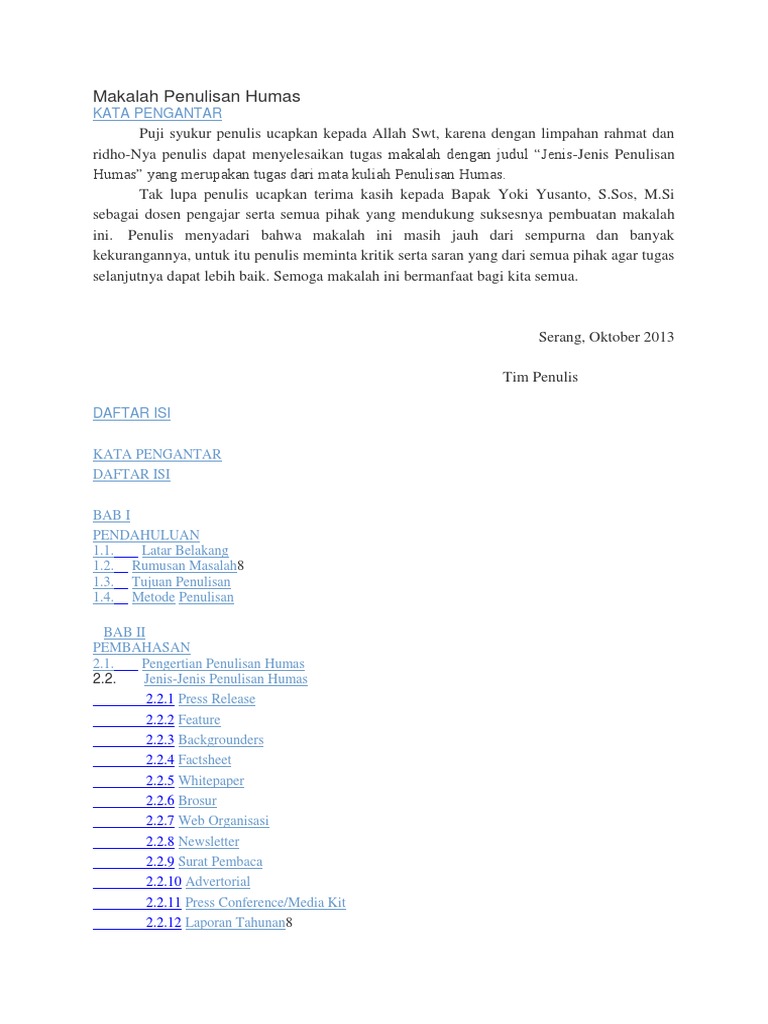 Makalah Penulisan Humas | PDF | Karier & Perkembangan | Ilmu Sosial