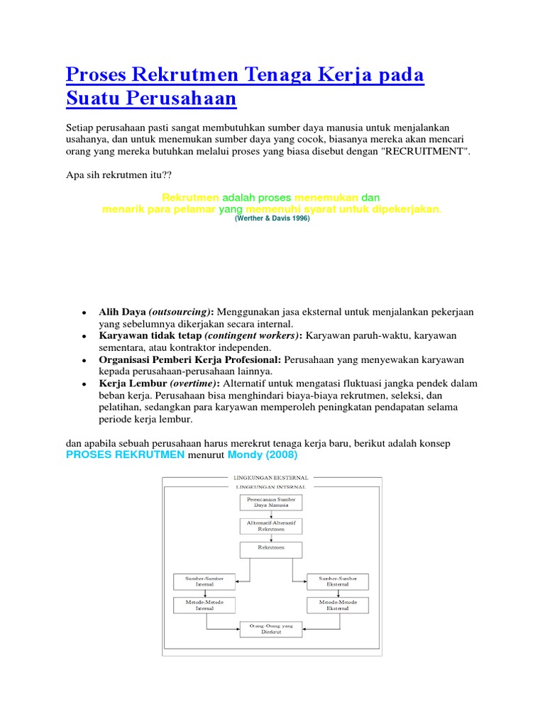 Proses Rekrutmen Tenaga Kerja Pada Suatu Perusahaan