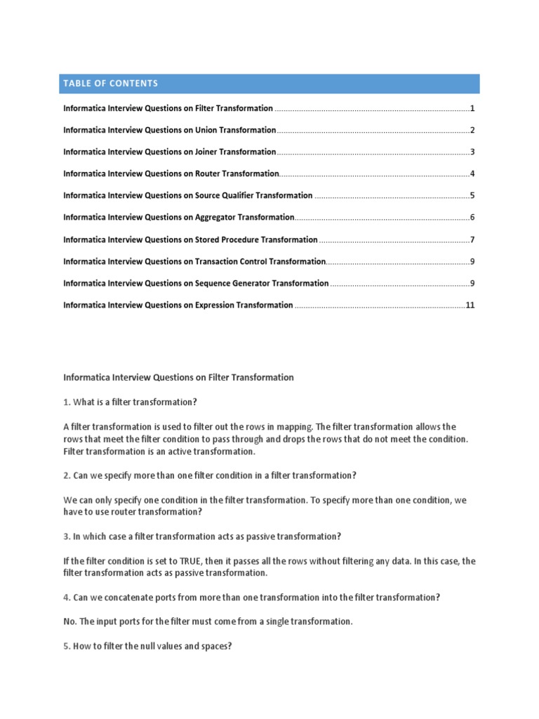 Informatica Interview Questions On Filter Transformation | PDF | Parameter (Computer Programming ...