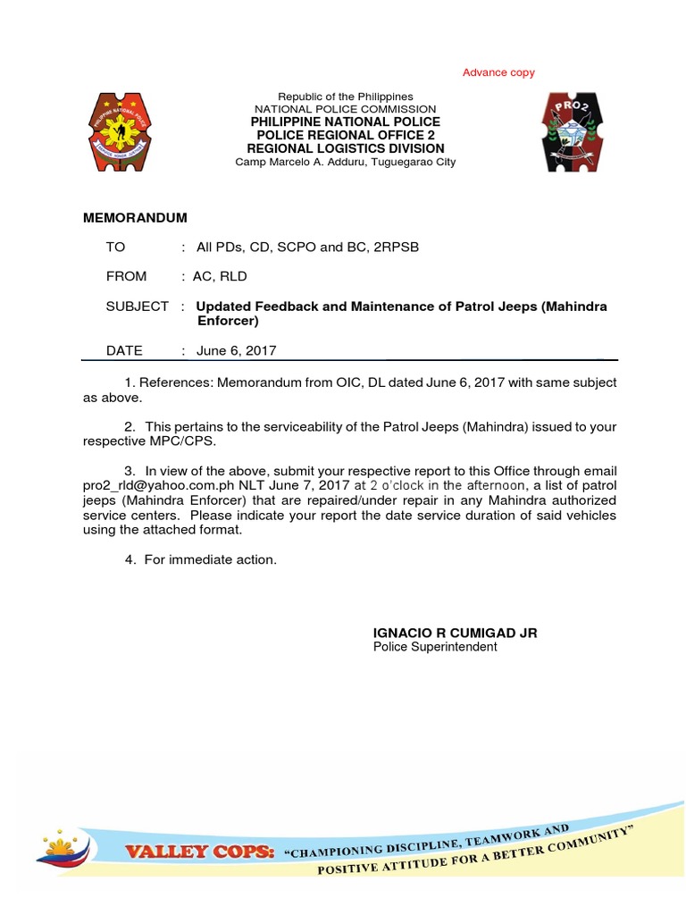 Patrol Jeep Maintenance Memorandum | PDF