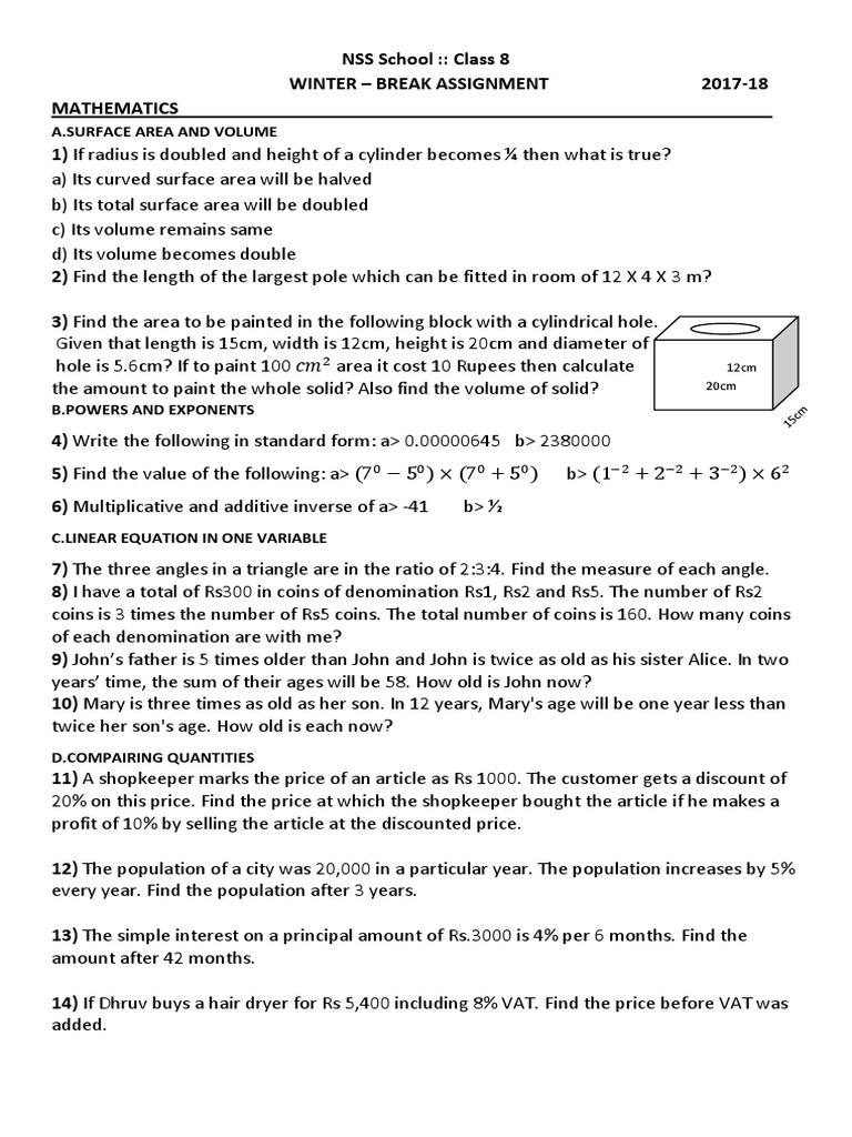 Winter-Break Assignment Class 8 | PDF | Triangle | Geometry