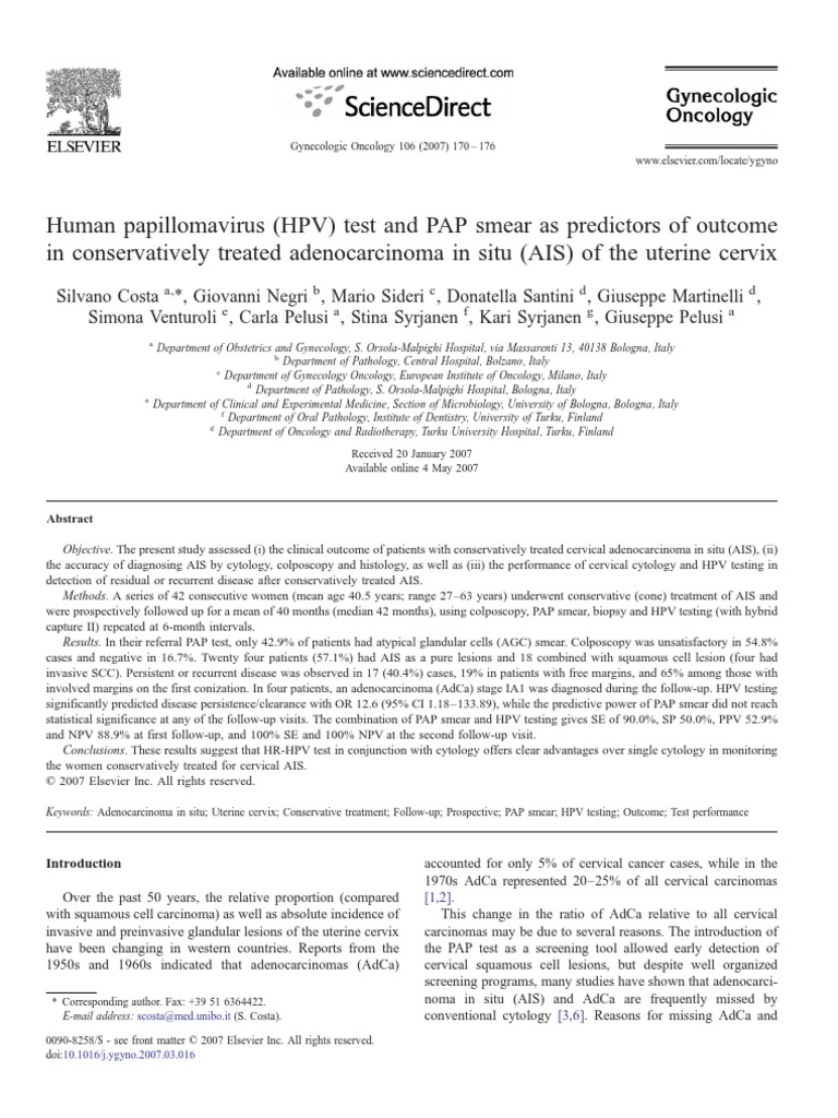 Human Papillomavirus (HPV) Test and PAP Smear As Predictors of Outcome ...
