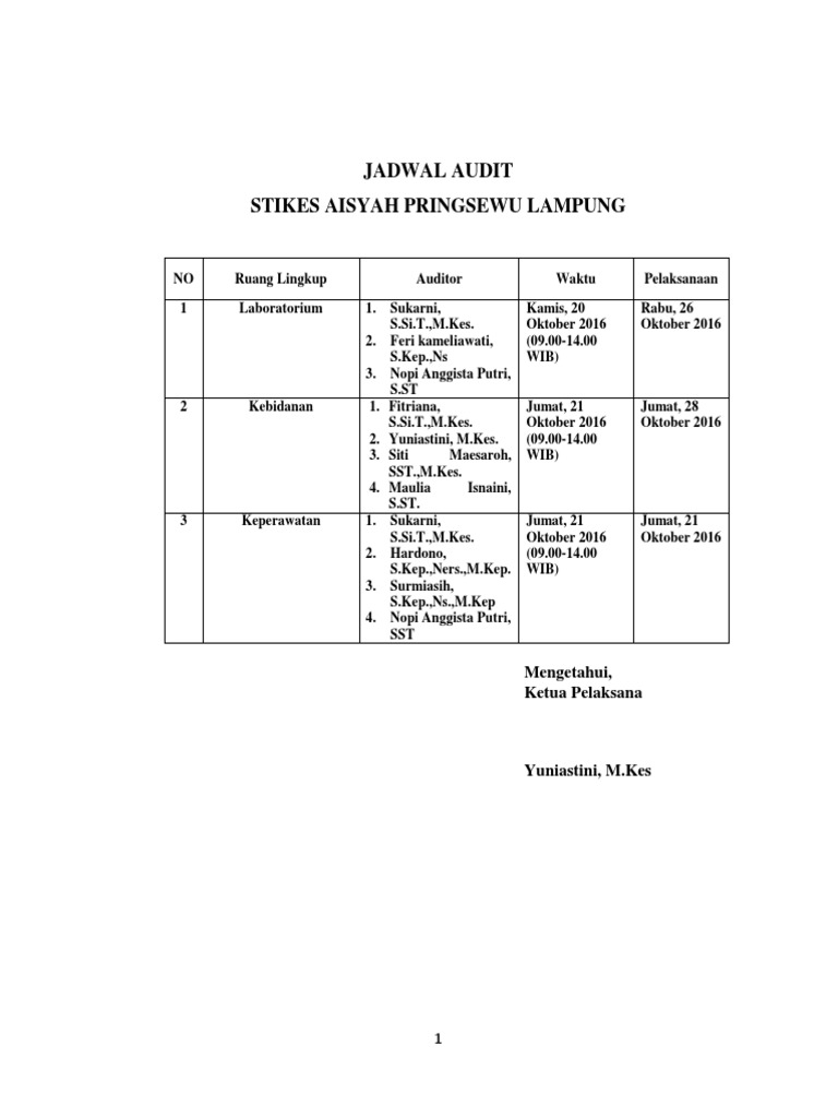 Jadwal Audit 2016 Part 2 | PDF