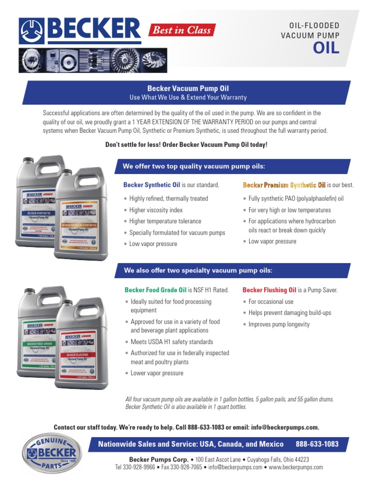 Becker Vacuum Pump Oil Overview | PDF | Oil | Vacuum