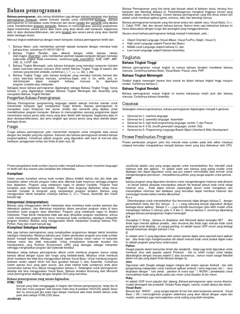 Bahasa Pemrograman | PDF