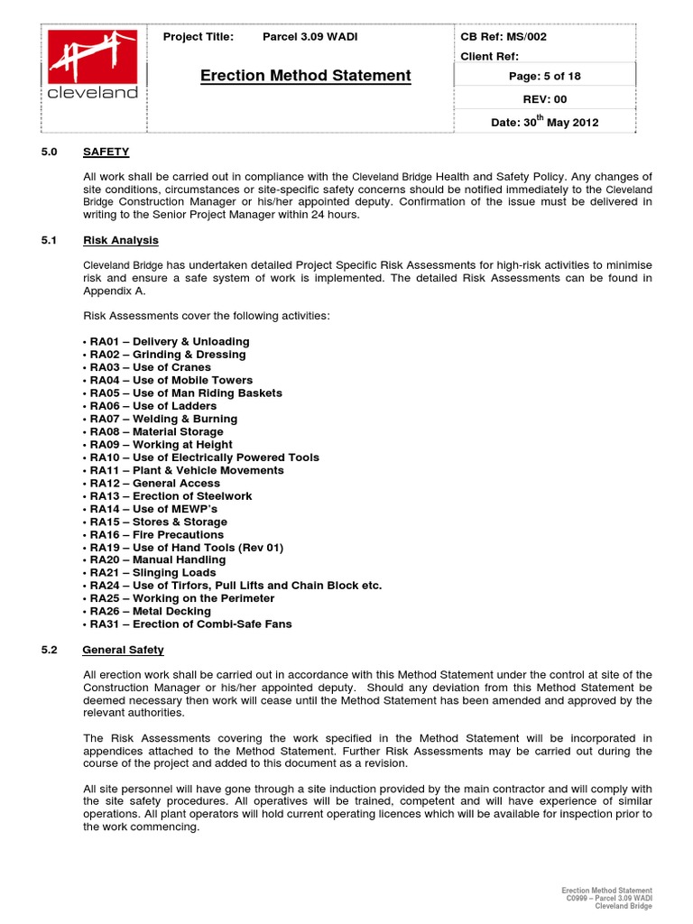 69 - Method Statements For Erection of Steel PDF | PDF | Risk ...
