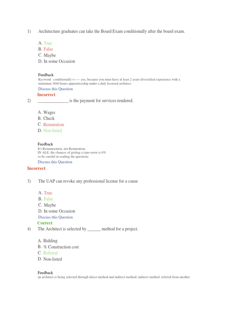 Profprac Sample Questions | PDF | Architect | Fee