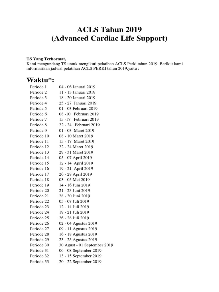 Jadwal Pelatihan ACLS PERKI 2019 | PDF