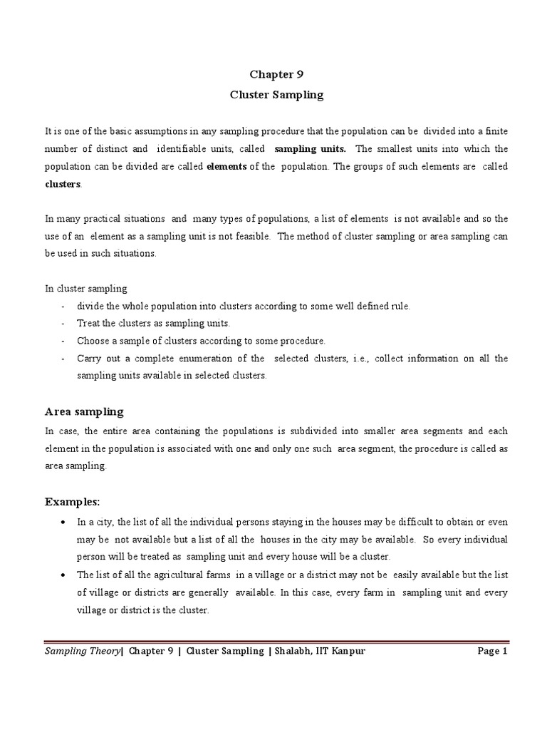 Chapter9 Sampling Cluster Sampling | PDF | Estimator | Bias Of An Estimator