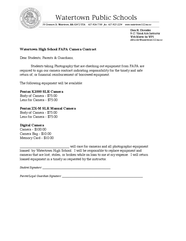 Watertown High School Camera Contract | PDF