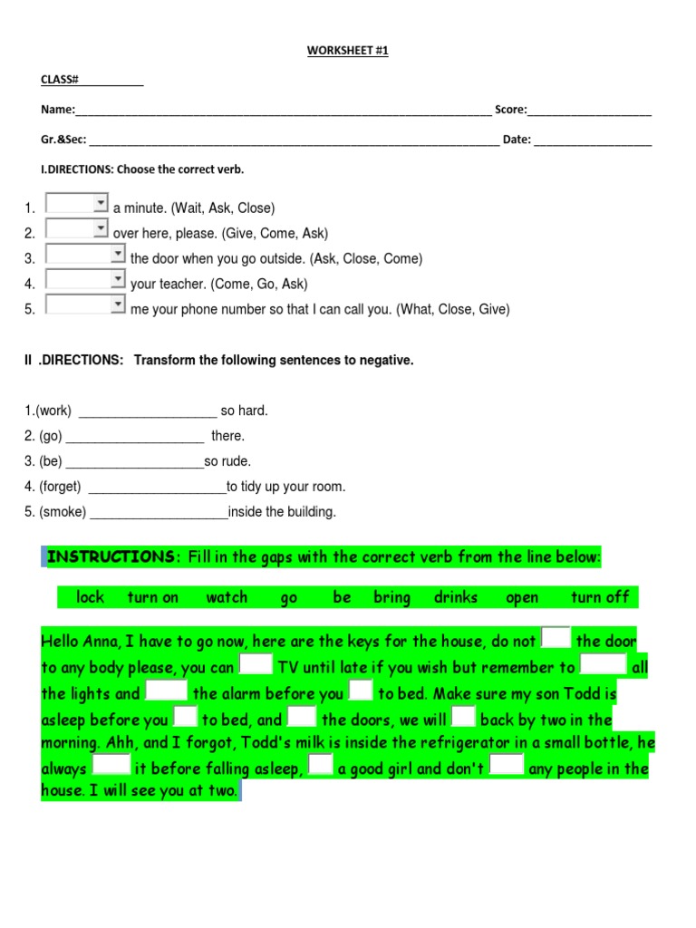 Imperatives Worksheet | PDF