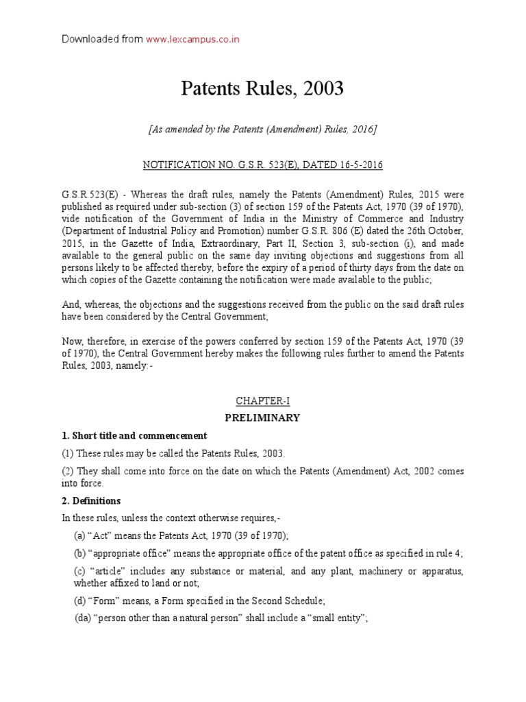 The Patents Rules 2003 | PDF | Patent Application | Priority Right