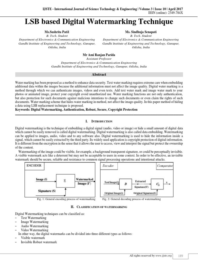 LSB Based Digital Watermarking Technique | PDF | Digital Technology ...