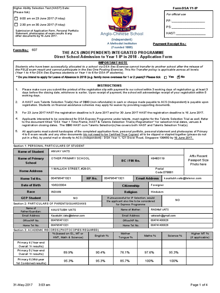 ACS Application Form | PDF | Test (Assessment) | Science
