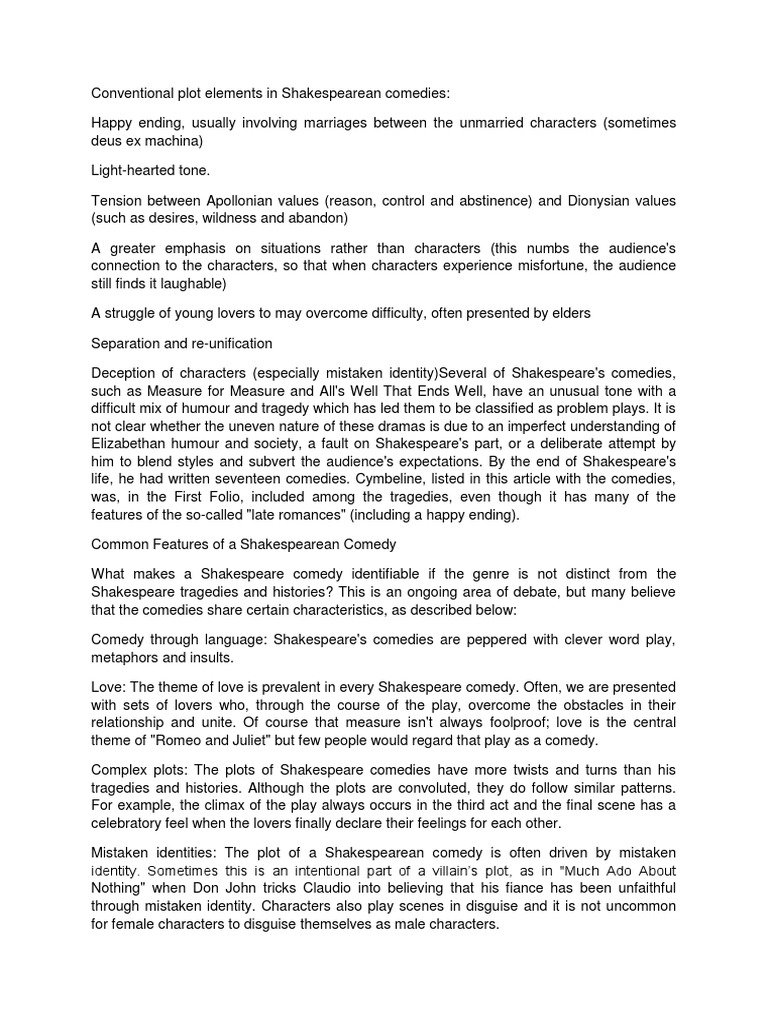 Conventional Plot Elements in Shakespearean Comedies | PDF | William ...