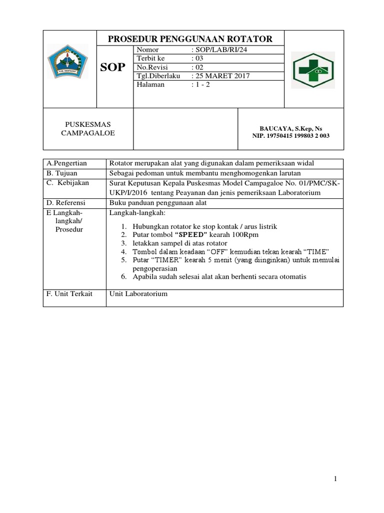 Prosedur Penggunaan Rotator Laboratorium | PDF