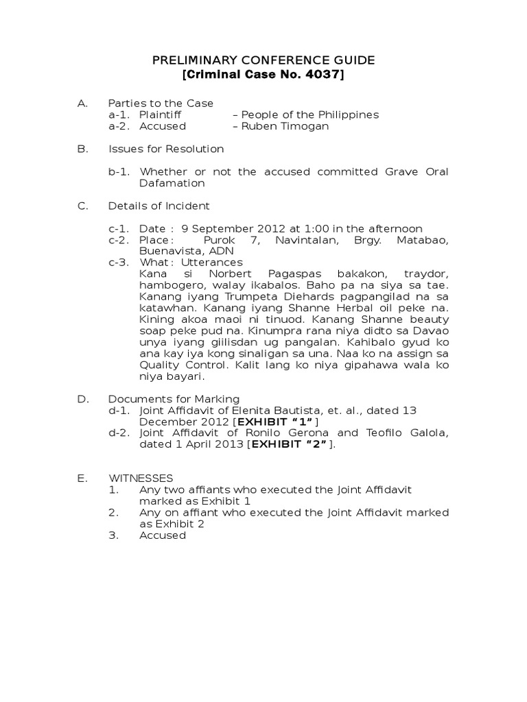 (Criminal Case No. 4037) : Preliminary Conference Guide | PDF ...
