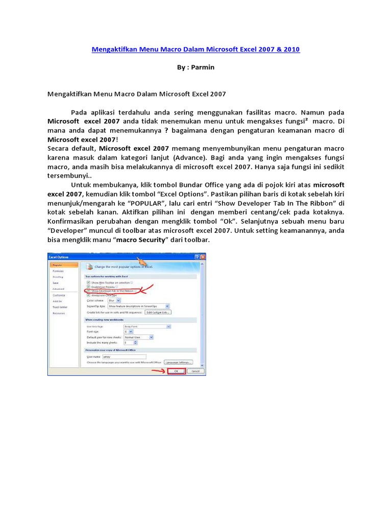 Cara Mengaktifkan Macro Excel 2007-2010 | PDF