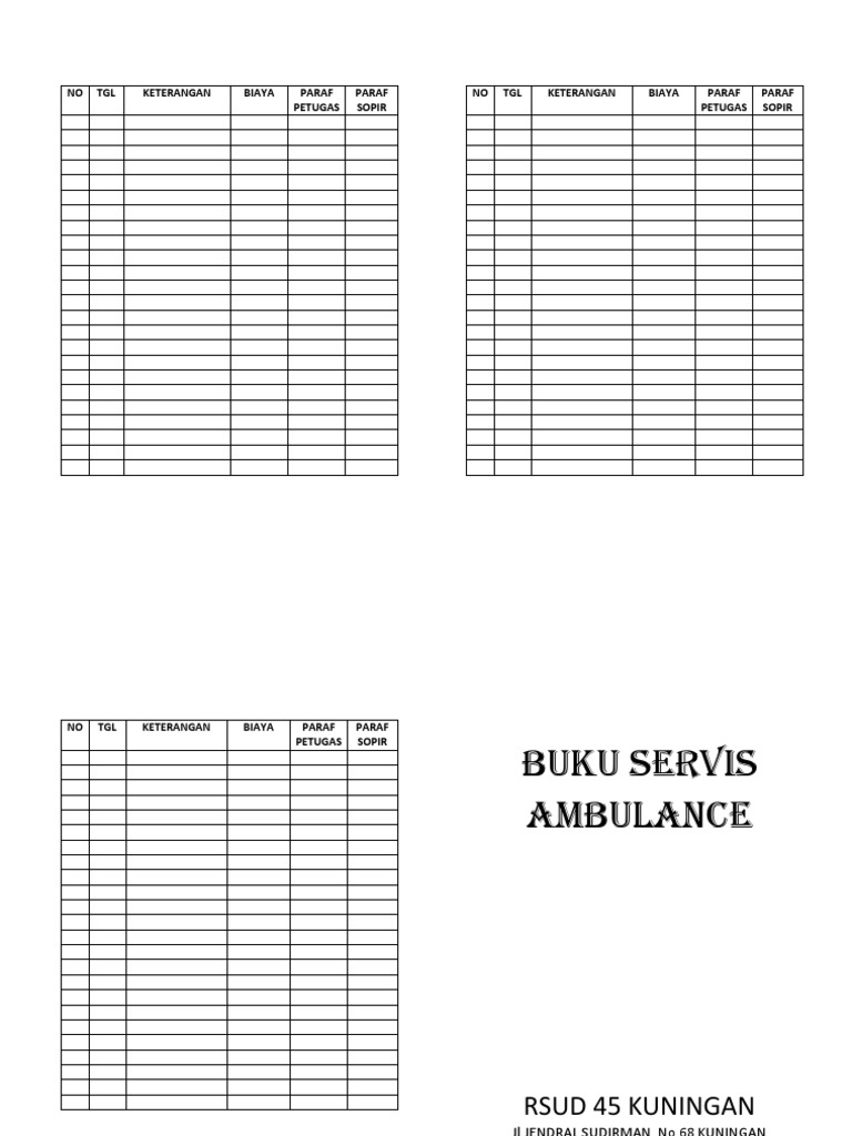 Buku Servis Ambulance RSUD 45 Kuningan | PDF