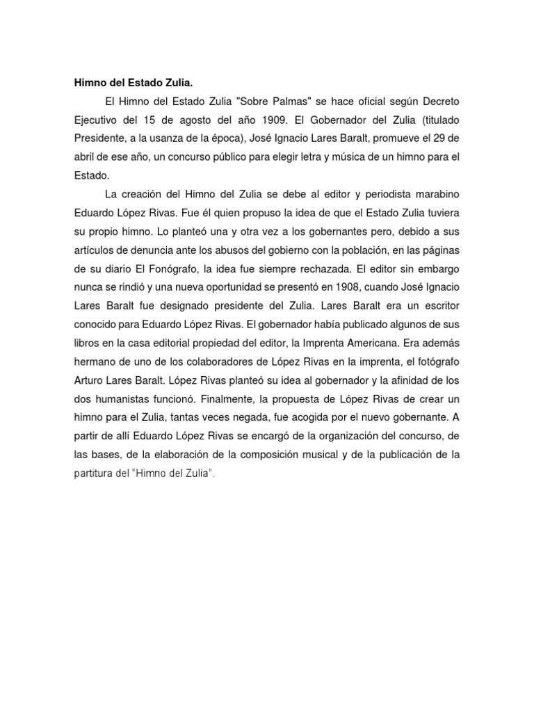 18-01-23 Himno Del Estado Zulia | Periódico Y Revista | Medios