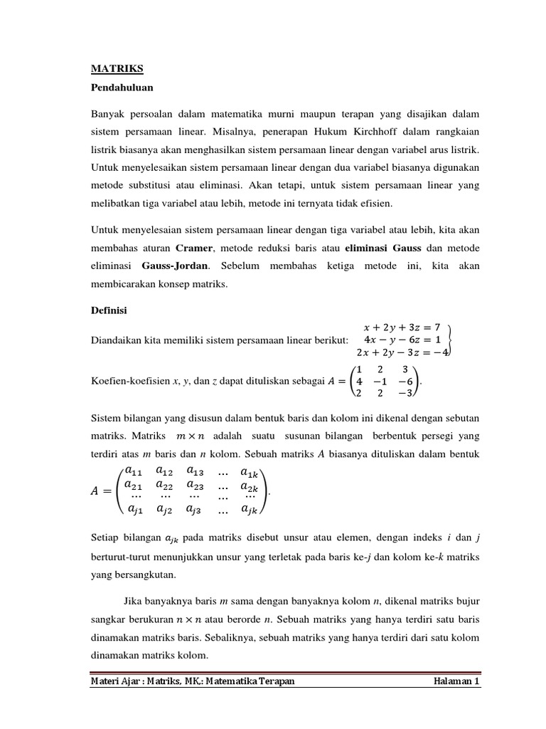 Materi Matematika Terapan, Matriks | PDF