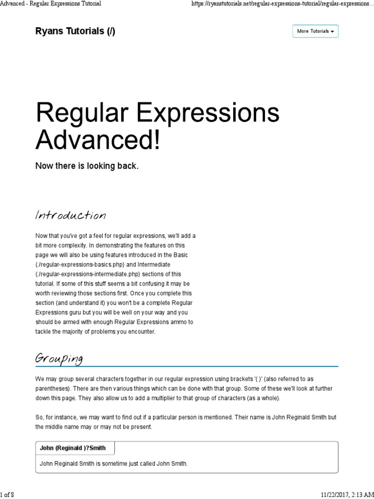 Advanced - Regular Expressions Tutorial | PDF | Regular Expression | Parsing