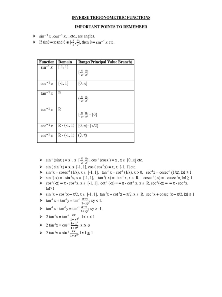 Inverse Trigo Functions | PDF