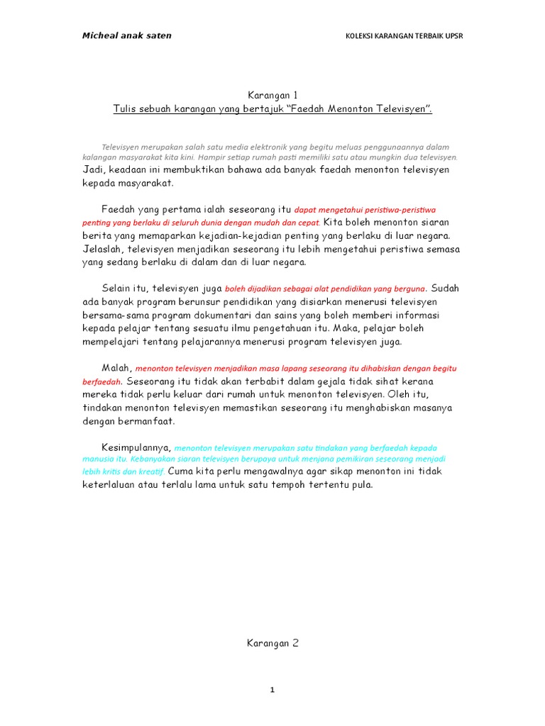 Karangan Terbaik Upsr Pdf