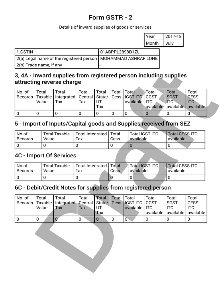 DR Aft: Form GSTR - 2 | PDF | Taxes | Public Finance