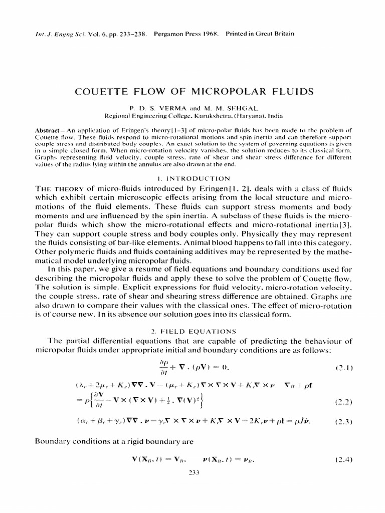 Couette Flow of Micropolar Fluids: Theory Governing | PDF | Fluid Dynamics | Geometry