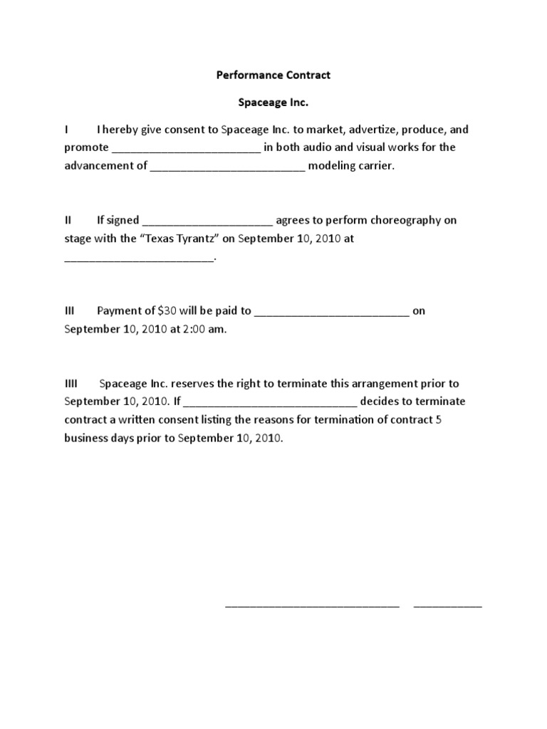 Performance Contract for Choreography | PDF