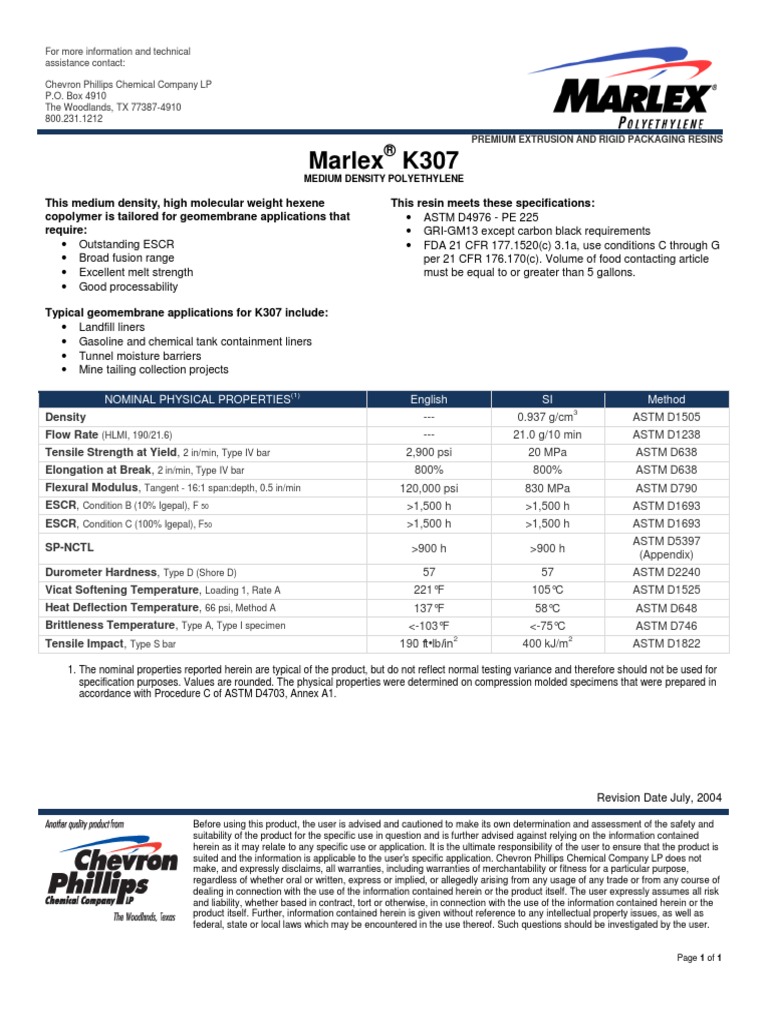 Marlex K307 | Polyethylene | Materials