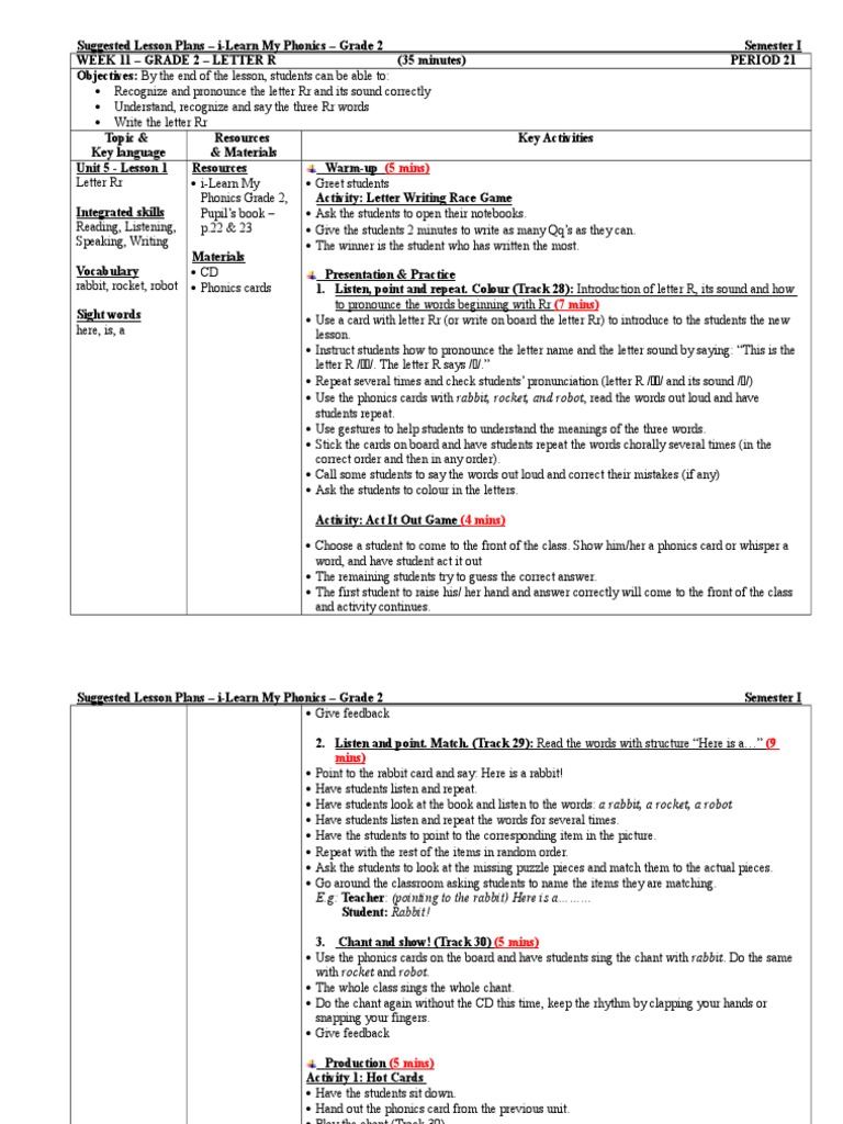 Rr Words Lesson Plan for Grade 2 | PDF | Phonics | Semiotics