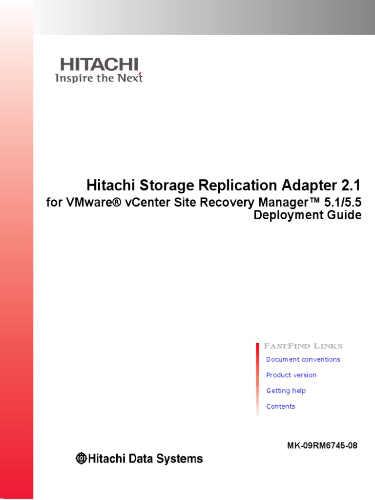 Hitachi Storage Replication Adapter 2.1: For Vmware® Vcenter Site Recovery Manager™ 5.1/5.5 ...