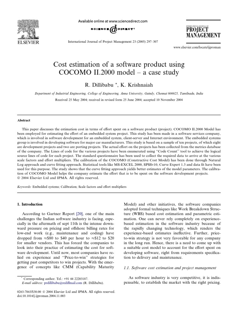 Cost Estimation of A Software Product Using COCOMO II | PDF | Software Development | Computer ...